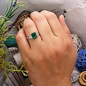 Dazzlingrock Collection Sterling Silver 8X6 MM Lab Created Emerald & White Sapphire Engagement Ring, Size 8