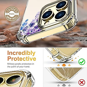 ilnehc Flower Pattern Designed for iPhone 13 Pro Max Case[with Screen Protector], Floral Clear Women Phone Case Shockproof Protective Soft TPU Bumper Cover 6.7 Inch 2021(Lavender/Purple)
