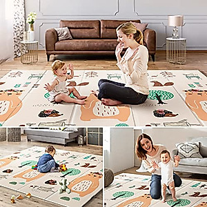 UANLAUO Foldable Baby Play Mat, Extra Large Waterproof Activity Playmats for Babies,Toddlers, Infants, Play & Tummy Time, Foam Baby Mat for Floor with Travel Bag (Bear(79x71x0.4inch))