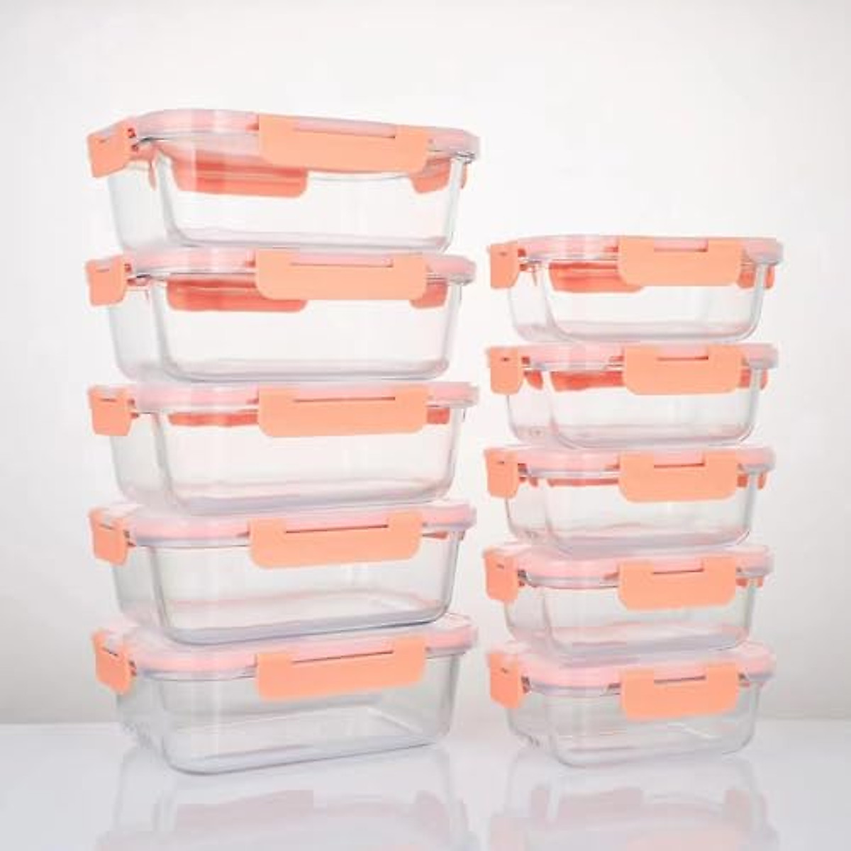 Scizorito 10PACK Glass Meal Prep Containers, for Lunch Food & Fruit Storage with Lids,Glass Lunch Box for Kitchen (10-Pink)