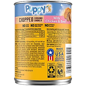 PEDIGREE CHOPPED GROUND DINNER Puppy Canned Soft Wet Dog Food With Chicken & Beef, 13.2 oz. Cans 12 Pack