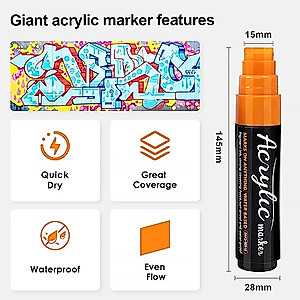 GNIDVSDLF Paint Markers 10 Jumbo Colored with 15mm Felt Tips - Acrylic Paint Pens for Rock Painting, Stone, Ceramic, Glass, Wood, and Canvas Window Kids Adults