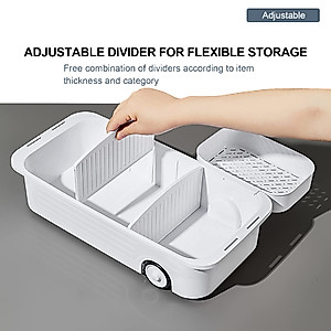 Under Sink Caddy Organizer with Pull Out Fridge Storage Bins Basket for Kitchen Bathroom and Cabinet (8" Wide, White)