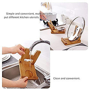 Sulimy Pot Lids Holder Bamboo Pan Lids Holder Foldable Lid Shelf Kitchen Utensils Holders Wooden Lid Spoon Rest Tray Dish Drainer Pan Pot Drying Rack Tableware For Kitchen Accessory