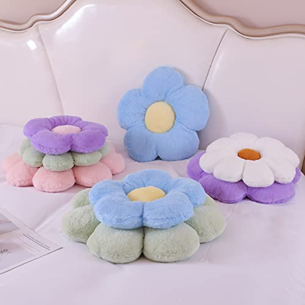 Flower Throw Pillow Seating Cushion Floor Pillow Cushion Flower Shape Bed Sofa Chair Car Seat Nap Throw Cushion Comfy Pillow (Blue)