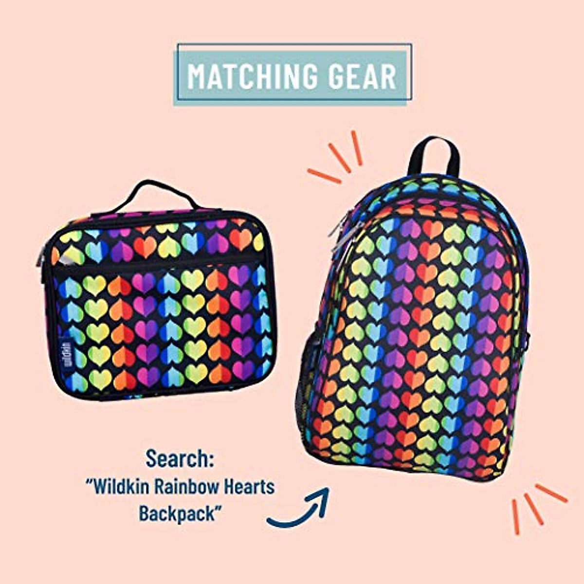 Wildkin Kids Insulated Lunch Box Bag for Boys & Girls, Reusable Kids Lunch Box is Perfect for Elementary, Ideal Size for Packing Hot or Cold Snacks for School & Travel Bento Bags (Rainbow Hearts)