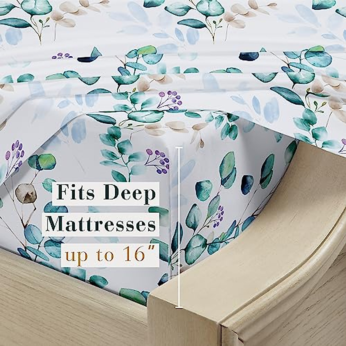 YIYEA Queen Sheet Set - Plant Print - Luxury Brushed Microfiber Bed Sheets - Lightweight Breathable Cooling Sheets for Queen Size Bed - 16" Deep Pocket, Shrinkage, and Fade Resistant - 4 PC