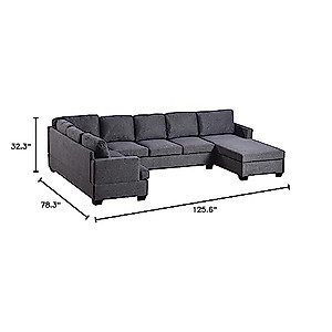 Merax Modern Large Upholstered U-Shape Sectional Sofa, Extra Wide Chaise Lounge Couch for Living Room, Dark Grey