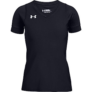 Under Armour Girls' Volleyball Powerhouse Short-Sleeve Jersey , Black (001)/White , Youth Medium