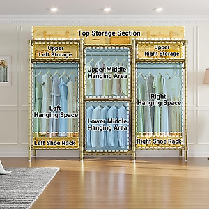 VIPEK V5i Garment Rack Heavy Duty Clothes Rack, Portable Closet Wardrobe Bedroom Armoires Freestanding Clothing Rack with 8 Adjustable Shelves & 4 Hang Rods, 68.9" L x 15.7" W x 76.4" H, Gold