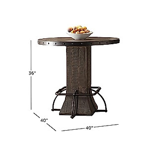 Hillsdale Jennings Round Counter Height Dining Table Pedestal Base, Distressed Walnut Finished Wood/Brown Metal