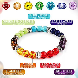 AMind4U 6PCS Chakra Bracelet for Women Men 8mm Lava Rock Healing Stones Bracelets Crystal Bracelets Beaded Bracelets for Women Men