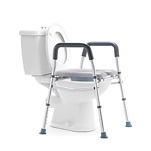 HEAO 3-in-1 Raised Toilet Seat, Adjustable Width/Height, Padded Seat with Splash Guard, Toilet Safety Frame, Shower Chair for Seniors, Handicap,Pregnant, 300 lbs