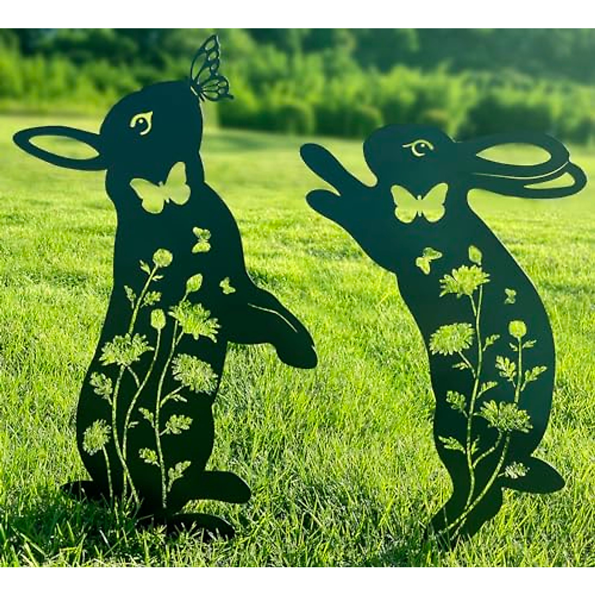 Doesen Metal Bunny Garden Decor, 17" Rabbit Yard Decor, Metal Yard Art Animals Garden Stakes Rabbit Silhouette, Rabbit Yard Decorations Outdoor, Bunny Garden Art for Flowerbeds Planters Patios Lawn