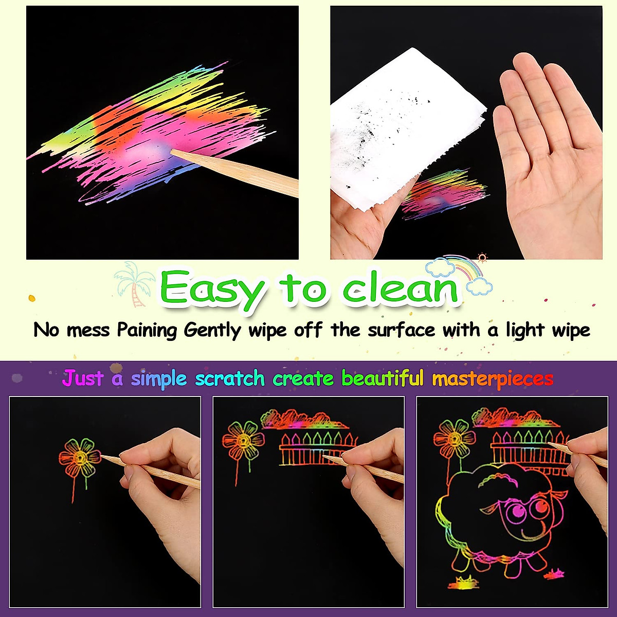ZMLM Gift Christmas for Girl Art-Craft Kit: Rainbow Scratch Paper Magic Art Craft Project Supply Toddler Drawing Activity Kid Travel Toy Age 3-12 Year Old Birthday Gift