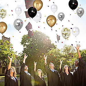 Black Gold Silver party Balloons, 50pcs 12 Inch Metallic Thicker Latex Confetti Balloons with Ribbon for Wedding Birthday Baby Shower Decorations (BlackGoldSilver50pcs)