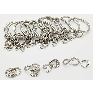 Key Ring with Chain and Open Jump Rings 1 inch, 50 Pack