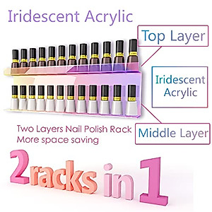 RORKIM 2 Layers Iridescent Acrylic Shelves for Wall Storage,15" Acrylic Floating Wall Mounted Shelf, Kids Bookshelf, Display Ledge Wall Shelves for Kitchen, Bedroom, Living Room, Bathroom, Set of 2