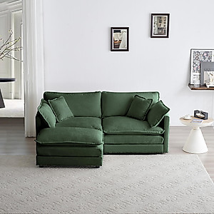 kevinplus 70'' Green Loveseat Sofa Couch with Convertible Ottoman for Living Room, Modern Contemporary 2-Seat Sofa Couch for Bedroom Apartment Small Spaces, Chenille Fabric (Loveseat + 1 Ottoman)