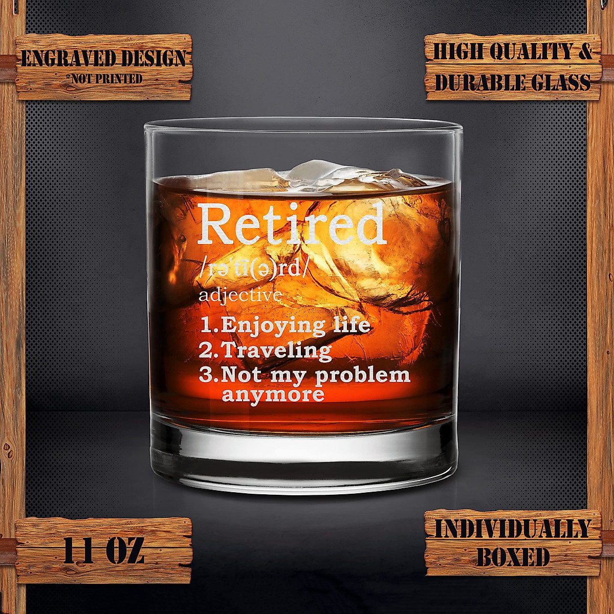 NeeNoNex Retired Definition Whiskey Glass Funny and Great Retirement Gift for Coworkers Boss Mom Dad Funny Dictionary Definition