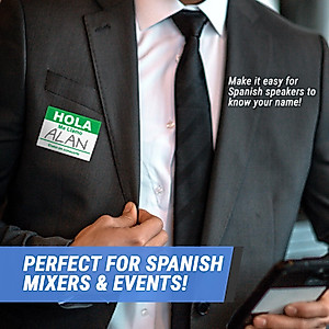 300 Hola, Me Llamo Equiqueta, Spanish Name Tags, Green - 2.3 x 4 inch - Hola Name Tags in Spanish/Identification Labels - 3 Rolls of 100 Nametags