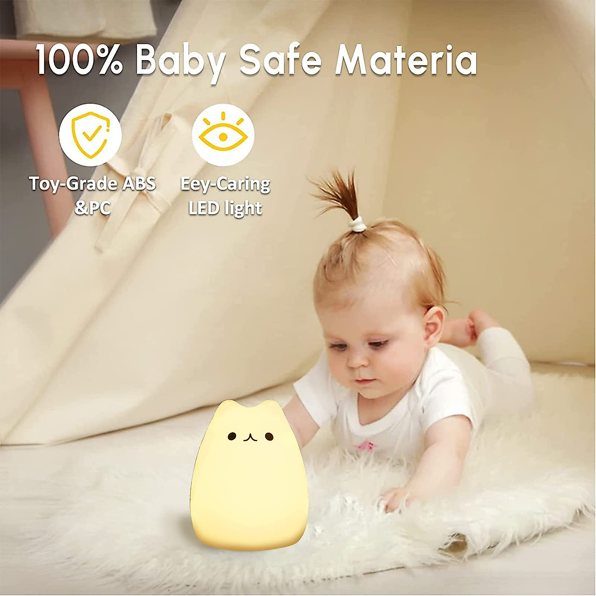 Night Lights for Kids, Cute Cat Silicone Lamp for Children, 7 Colors Night Light Gifts for Baby Boys Girls (Cat A)