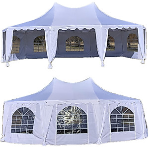 Delta 29'x21' Decagonal Party Tent Canopy, Wedding Tent Gazebo, Heavy Duty Outdoor Event Shelter, Water Resistant, White