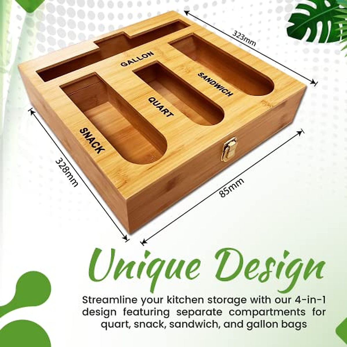 AGF Ziplock Bag Organizer for Kitchen Drawer, 4 in1 Food Baggie Dispenser Box, Food Storage Bag Organizer for Gallon, Quart, Sandwich, Snack And Variety Size Bags