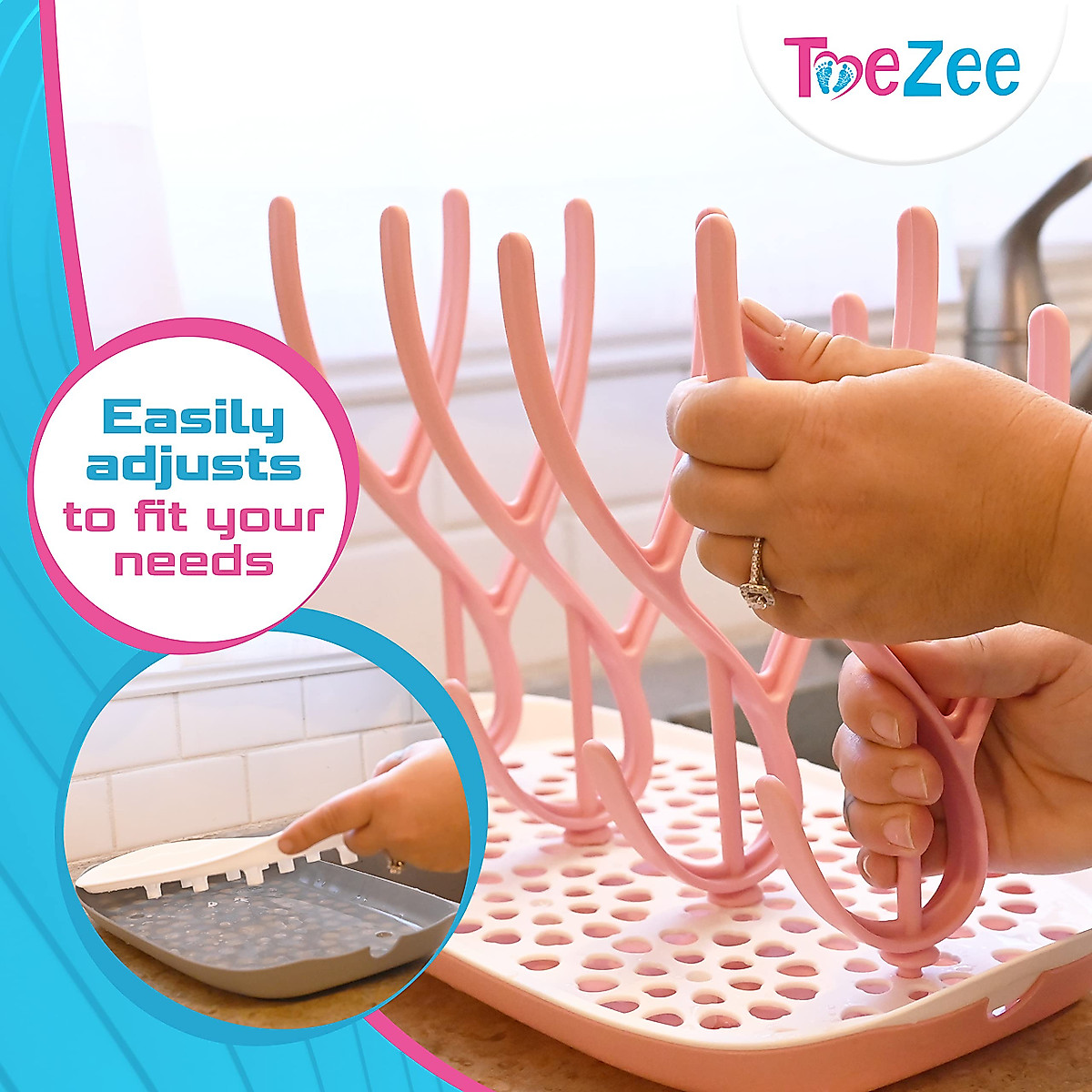 ToeZee Baby Bottle Drying Rack Space Saving Countertop Baby Bottle Holder, Drying Rack for Baby Bottles Accessories - Stores Up to 12 Bottles, Dishwasher Safe (Gray)