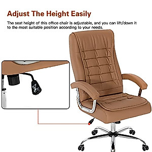 HOXNE Executive Office Chair Adjustable Leather Chair High Back Swivel Office Desk Chair with Padded Armrest 350lbs Load-Bearing Spring Seat Computer Desk Chair for Home Office (Khaki)