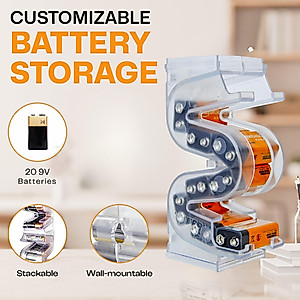 Kalinar Battery Ladder™ for 10 9V Batteries | Vertical Storage Case & Dispenser | Stackable Expandable Wall Mount Holder Combo (9V, 1-Pack)