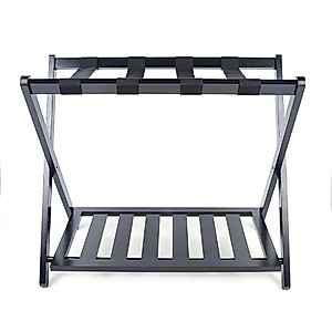 YIPONYT Luggage Rack Black Suitcase Stand Household Wood Folding Shelf,Folding Storage Rack Double Layer Luggage Rack for Guest Room Bedroom Hotel