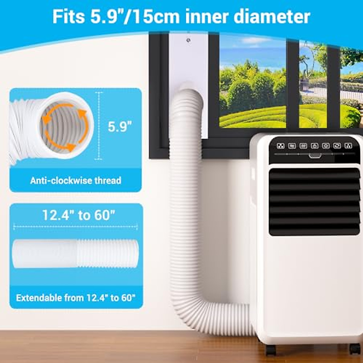 Mrrihand Portable AC Window Vent Kit with 5.9" Exhaust Hose & Coupler, Upgraded Seamless Air Conditioner Window Vent Kit, Adjustable Window Seal for Sliding Vertical & Horizontal Window