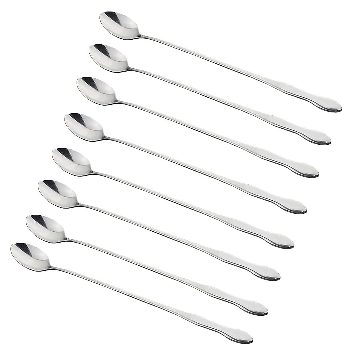 HAZOULEN 10-1/2 Inch Long Handle Stirring Mixing Spoon for Cocktail Ice Coffee Tea Drinks, Stainless Steel, Set of 8