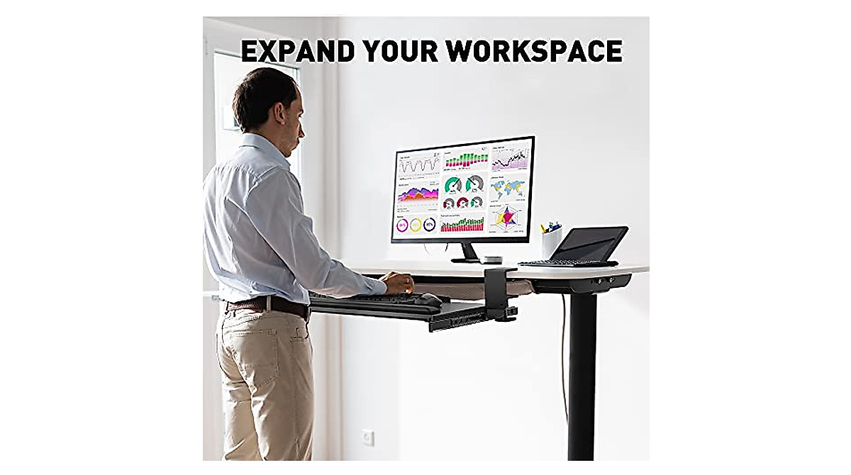 AboveTEK Ergonomic Under Desk Keyboard Tray w/ Clamp