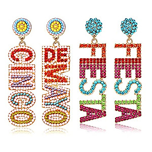 2 Pairs Mexican Earrings for Women, Beaded Fiesta Earrings Cinco De Mayo Earrings Statement Piñata Sombrero Chili Earrings Mexican Independence Day Earrings Holiday Jewelry Gifts (Style D)