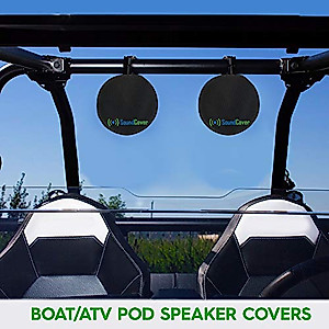 Two Black Heavy Duty Medium Marine Speaker Covers for Round 6.5" & Oval 6x9 Boat Wakeboard Tower Pod Speakers Size H 9.8" x W 9.8" x D 12" - Fits Boss Audio, MCM Custom Audio, Rockville Speakers