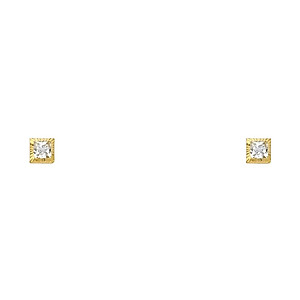 14k Yellow Gold 3mm Princess Square Solitaire Diamond Cut Stud Earrings with Screw Back