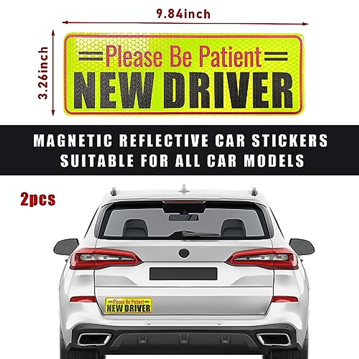 Ziciner 2 PCS Student Driver Magnet for Car, Reflective New Driver Vehicle Safety Signs, Please Be Patient Student Driver Magnet Decals, Beginner Safety Warning Bumper Magnet Signs (Style 7)