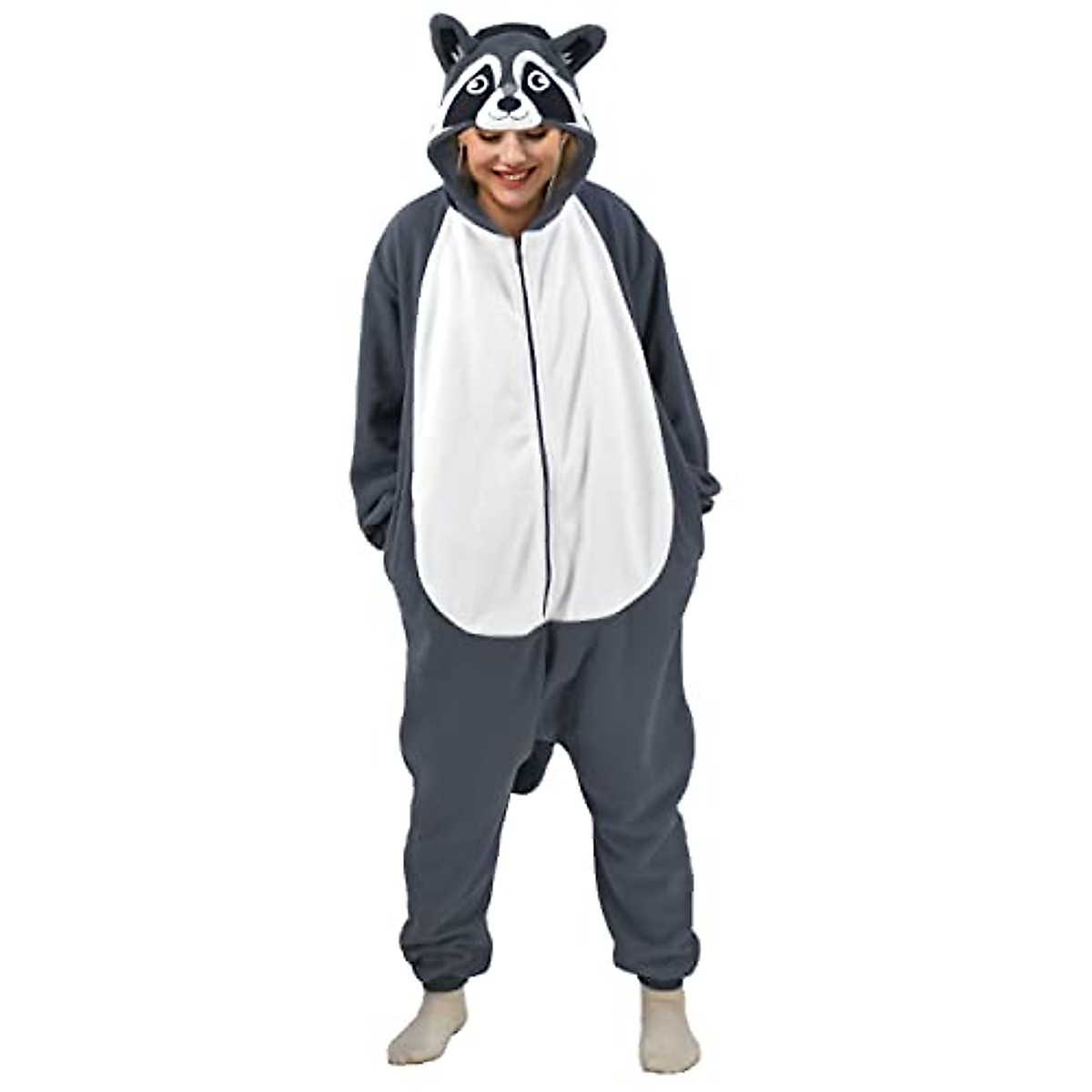 ofodoing Adult Animal One-piece Pajamas Cosplay Animal Homewear Sleepwear Jumpsuit Costume for Women Men… Grey