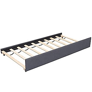 Lostcat Twin Size Upholstered House Platform Bed with Trundle,Twin Bunk Bed with Roof Design for Kids, Teens, Girls, Boys,No Box Spring Required,Grey