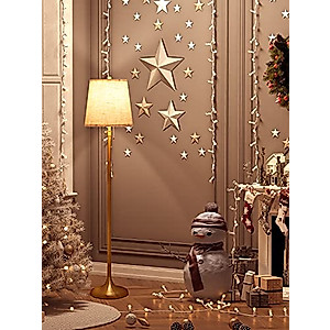 Meisoda Gold Floor Lamp, 9W 3 CCT Dimmable Standing Lamp with 2 Linen Lamp Shades and Pull Chain for Living Room, Bedroom, Office, 58" to 65" Adjustable Height, Modern Brushed Bronze Design