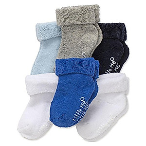 Little Me Baby Boys 6 Pack Boy Socks, Blue/White/Gray, 0-6 Months US