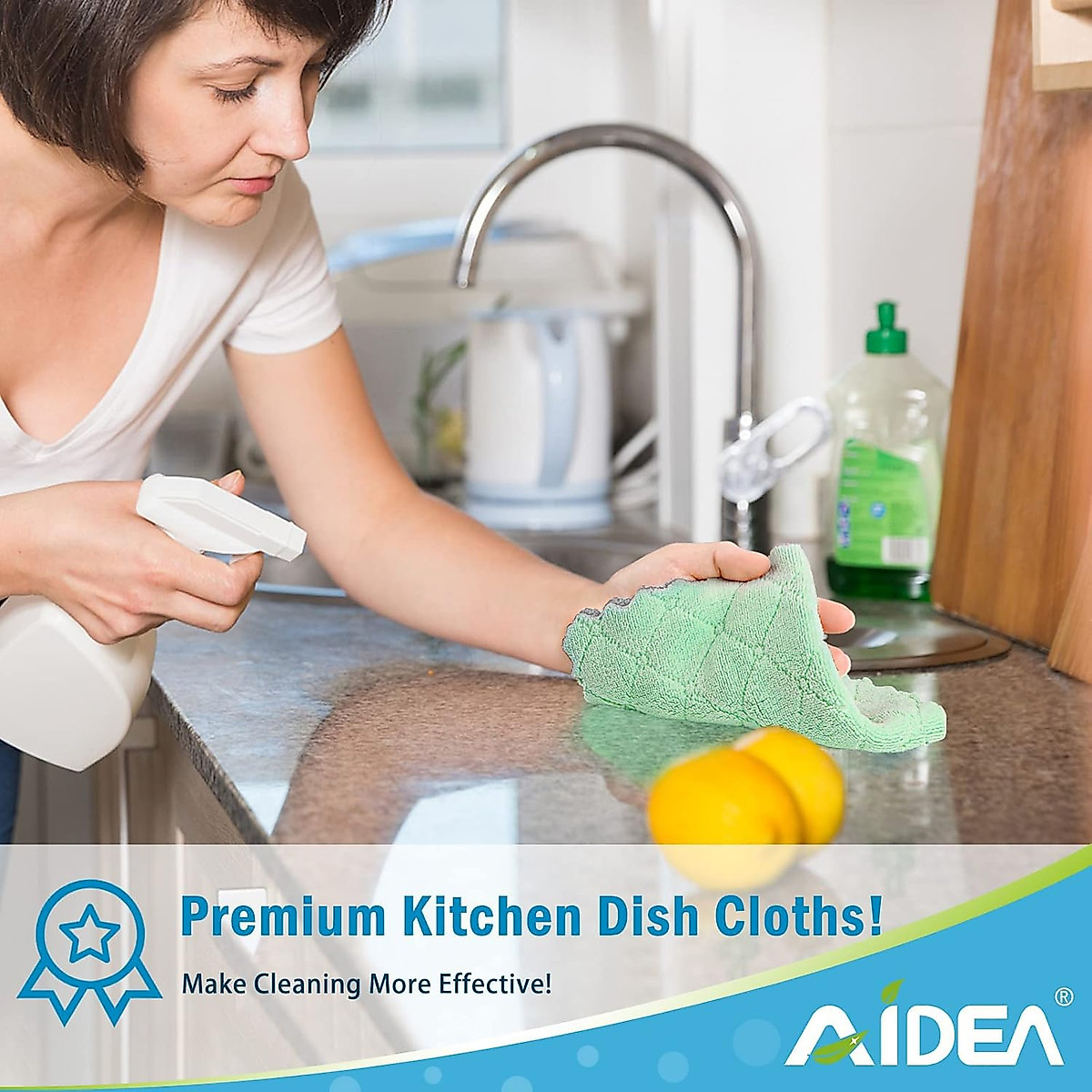 AIDEA Kitchen Dish Cloth - 12 Pack, Super Absorbent Coral Fleece Dish Cloths, No Odor Reusable Dish Cloth, Premium Microfiber Cleaning Cloths, Nonstick Oil Washable Fast Drying 6.3" x10.4"