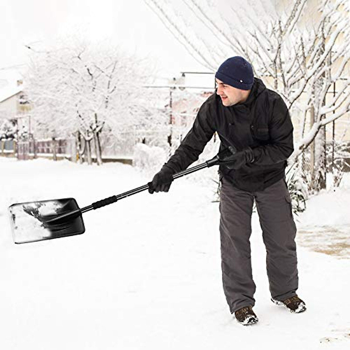 CLISPEED 3-in-1 Snow Shovel Kit Portable Snow Shovel with Ice Scraper and Snow Brush (Black)