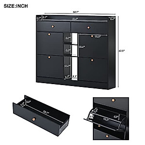 Shoe Rack Storage Cabinet with 4 Flip Drawers, Multifunctional Shoe Cabinet Slim Modern Shoe Storage Organizer with 2 Drawers for Entryway Hallway Furniture Doorway, Up to 26 Pair of Shoes, Black
