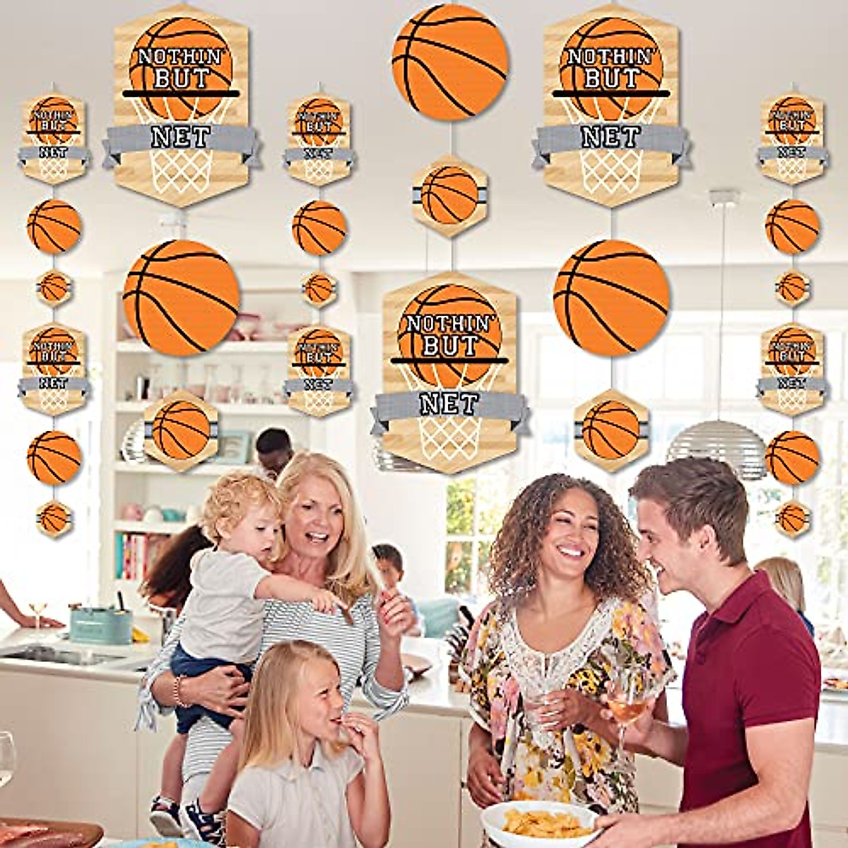 Big Dot of Happiness Nothin’ but Net - Basketball - Baby Shower or Birthday Party DIY Dangler Backdrop - Hanging Vertical Decorations - 30 Pieces