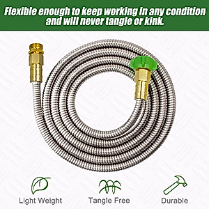 YANWOO 304 Stainless Steel 20ft Garden Hose with Female to Male Metal Connector, Short Metal Hose, Water Hose, Drinking Water Safe (20ft)