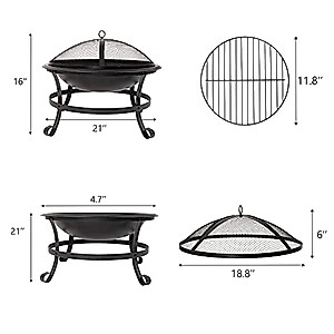 22” Fire Pit Portable Folding Steel Fire Bowl Wood Burning, BBQ Grill w/Mesh Spark Screen Cover Log Grate and Poker for Backyard, Camping, Picnic, Garden