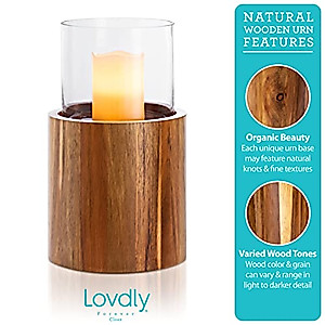 Lovdly Cremation Urn for Human Ashes, Large-Medium Keepsake Urns for Adult & Pet Ashes, Decorative Urn Made from Premium Wooden Base with Glass Top & Flameless LED